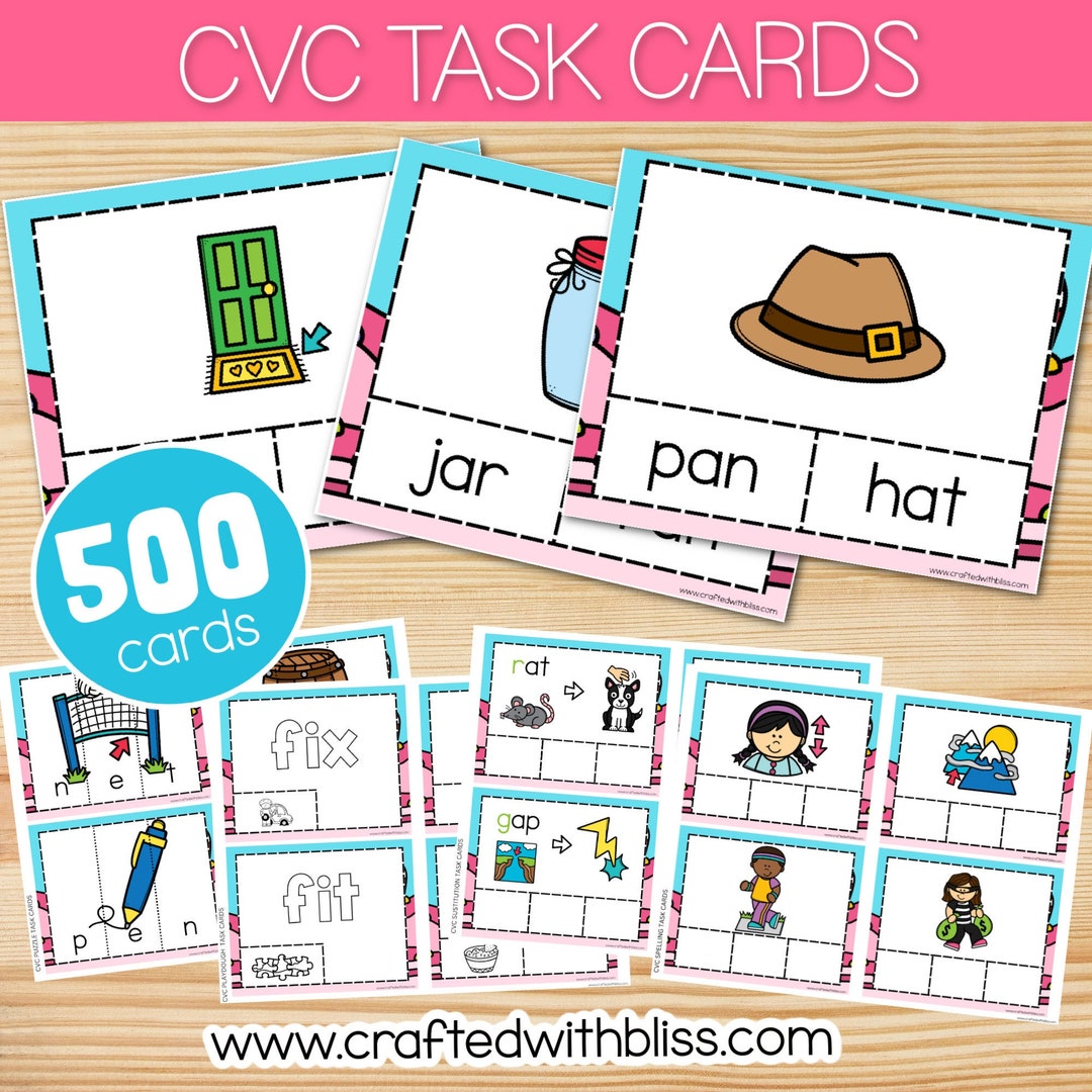500 CVC Task Cards Kindergarten Homeschool Literacy Center Phonics - Etsy