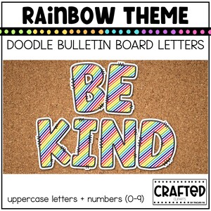 Rainbow Theme Doodle Bulletin Board Letters | Door Classroom Decor - Etsy