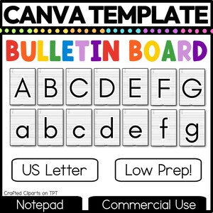 Editable Notepad Bulletin Board Decor Classroom Letters & Numbers Canva ...