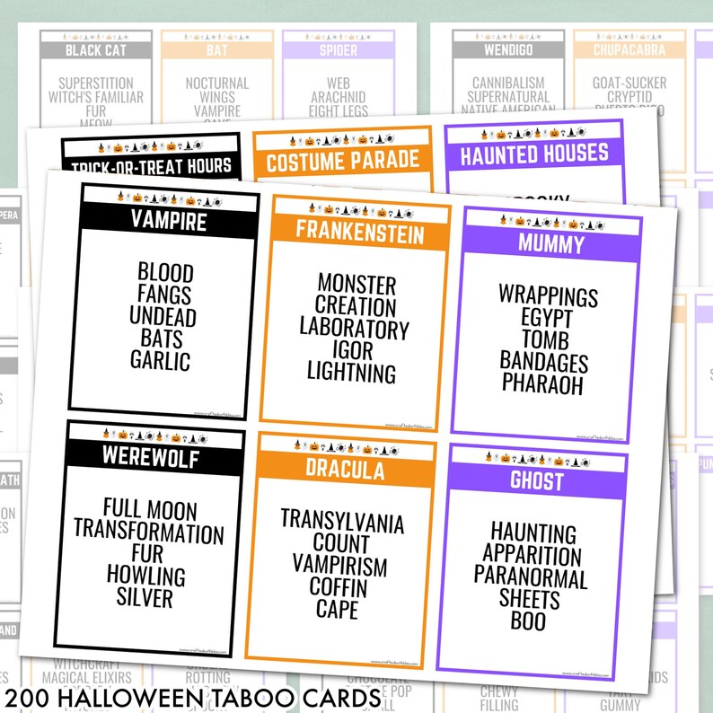 Halloween Taboo Game Cards Printable Family Halloween Game - Etsy