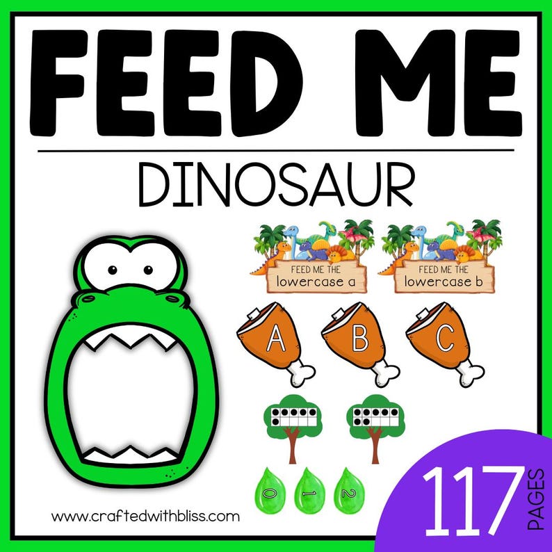 Feed the Dino Dinosaur Theme Feed the T Rex Literacy Center Math Center ...