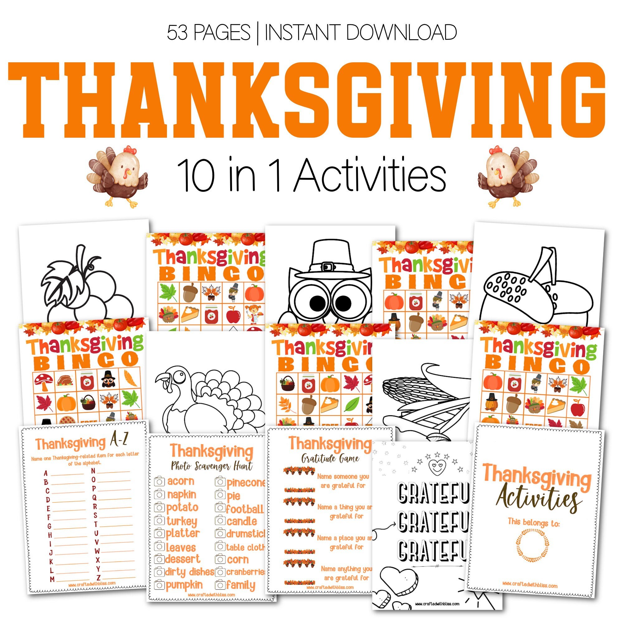 Thanksgiving Activities for Kids Fall Games Coloring Pages Scavenger ...