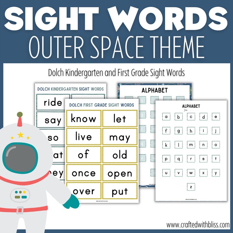 Outer Space Dolch Sight Words Kindergarten Builder Sight Word | Etsy