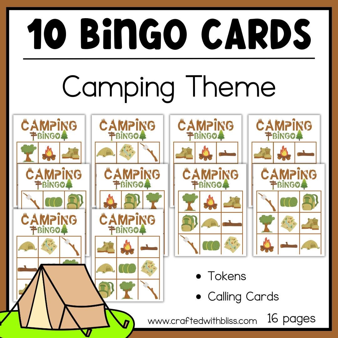 10 Camping BINGO for Preschool Kindergarten, Camping Games and ...