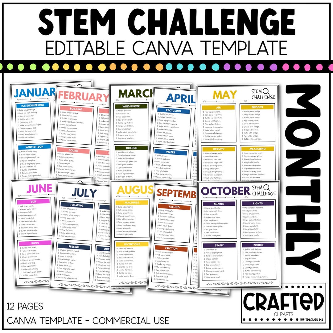EDITABLE STEM Challenge for Kids Canva Template Commercial Use Monthly ...