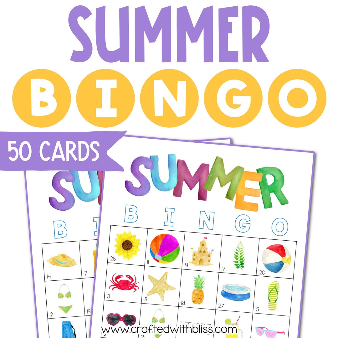 50 Summer Bingo Cards Classroom Game Bingo Game Summer Party - Etsy