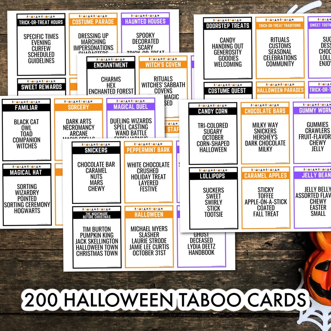 Halloween Taboo Game Cards Printable Family Halloween Game - Etsy