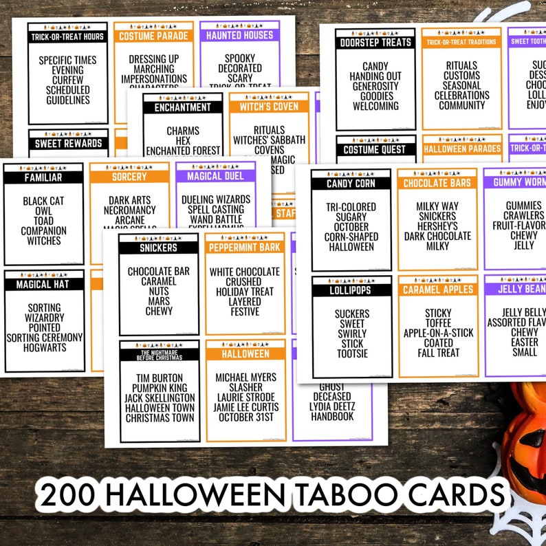 Halloween Taboo Game Cards Printable Family Halloween Game - Etsy