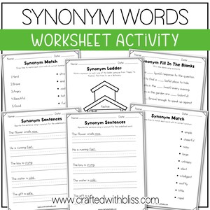 Synonym Words Activities ELA 1st & 2nd Grade Bundle - Etsy
