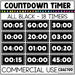 Simple All Black Countdown Timer Classroom Management Tool Commercial ...