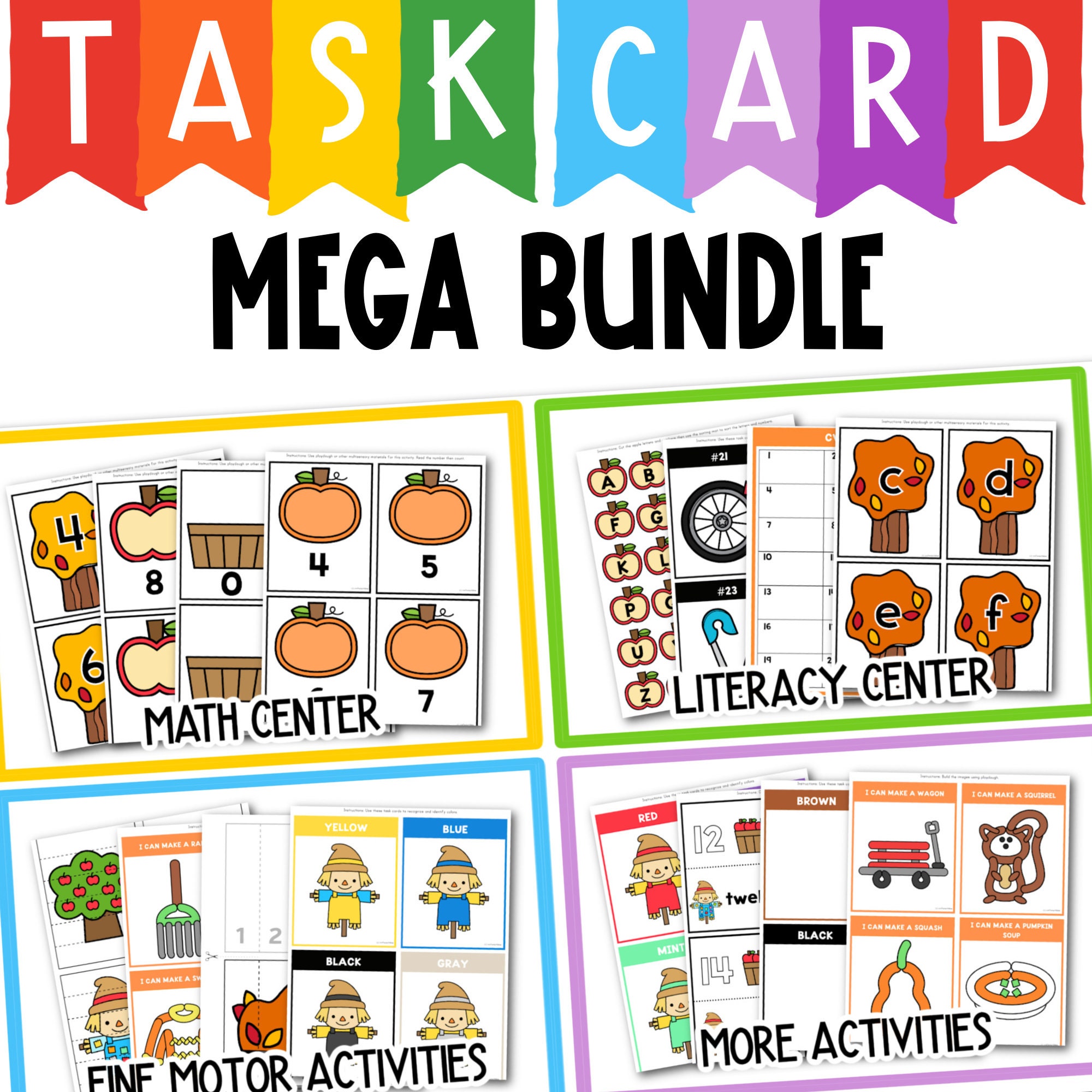 All Year Task Cards Math and Literacy Mega Bundle preschool, Sped ...
