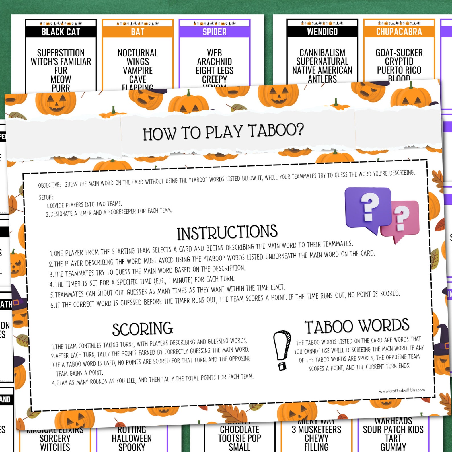 Halloween Taboo Game Cards Printable Family Halloween Game - Etsy