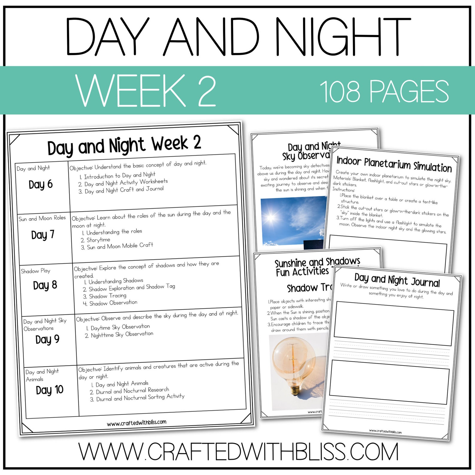 Sun, Moon & Stars Day and Night Science K-2 Worksheet Activity 2 Week ...