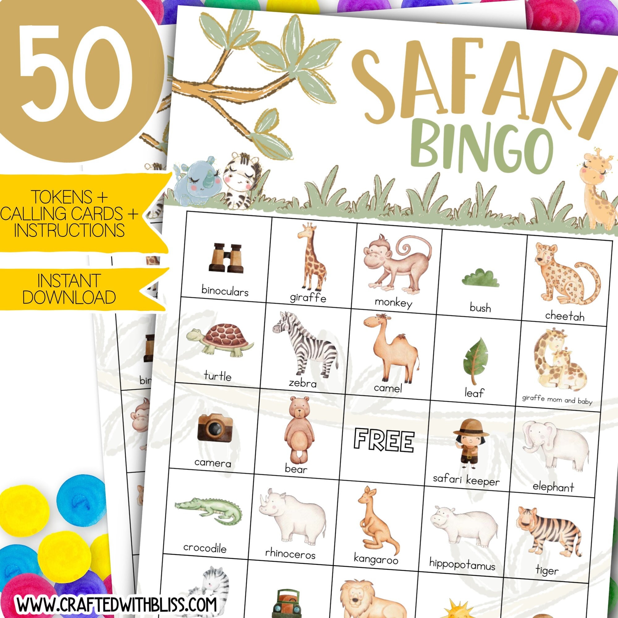 Blue hippo bingo cards,hippo bingo game,Safari printable bingo cards,60 ...