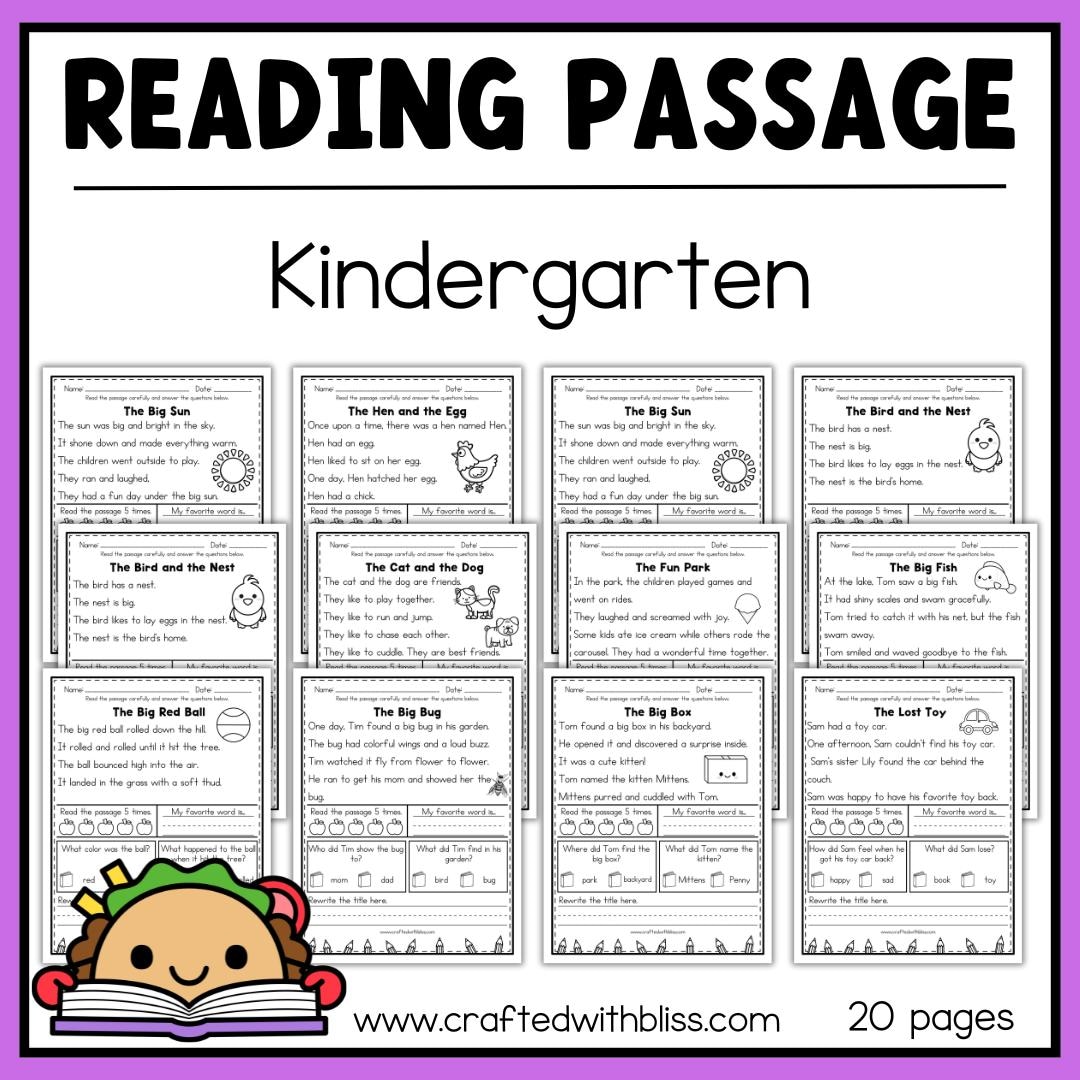 Kindergarten Reading Comprehension Homeschool Printable Fluency ...