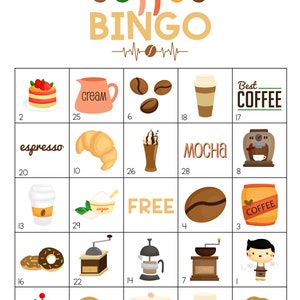 50 Coffee Bingo Cards Classroom Game, Bingo Game, Coffee Party Game ...