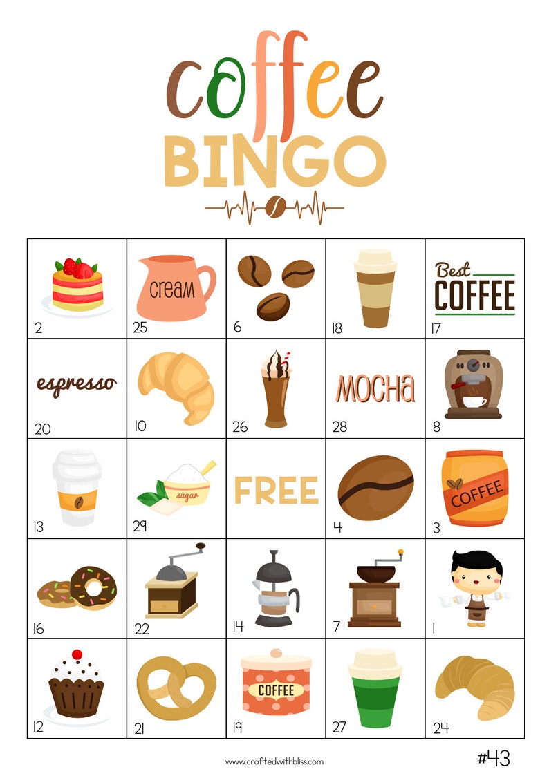 50 Coffee Bingo Cards Classroom Game, Bingo Game, Coffee Party Game ...