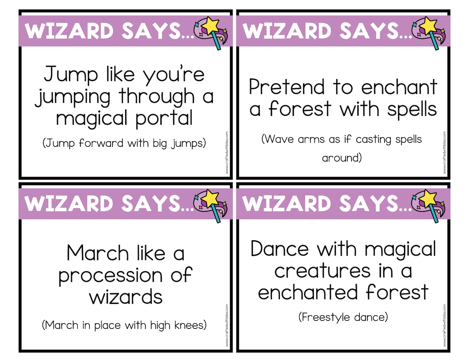 Wizard Says | Fun Magical Movement Cards Ice Breaker Gross Motor Game ...