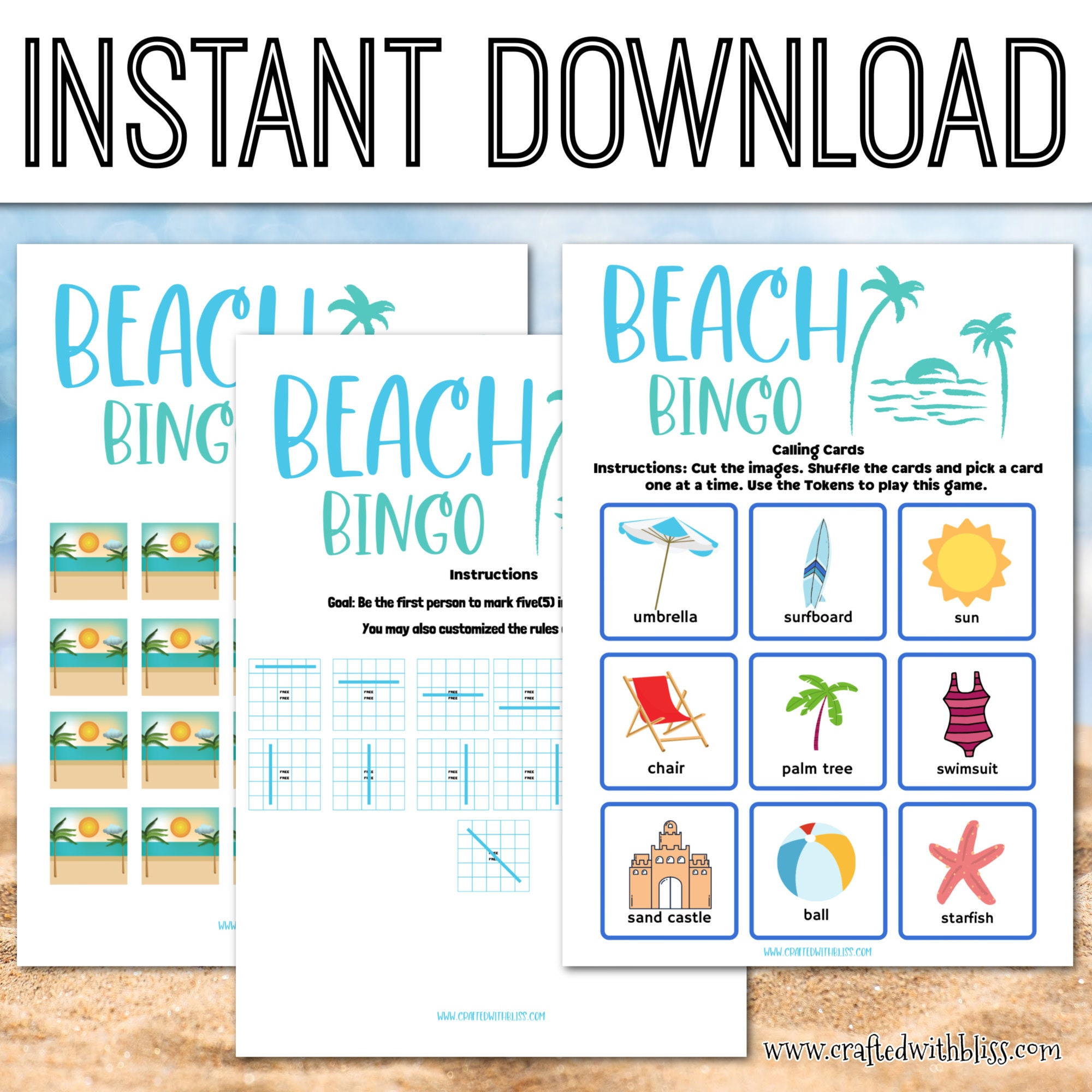 Beach Bingo for Kids, Beach Bingo Birthday Party, Beach Bingo Game ...