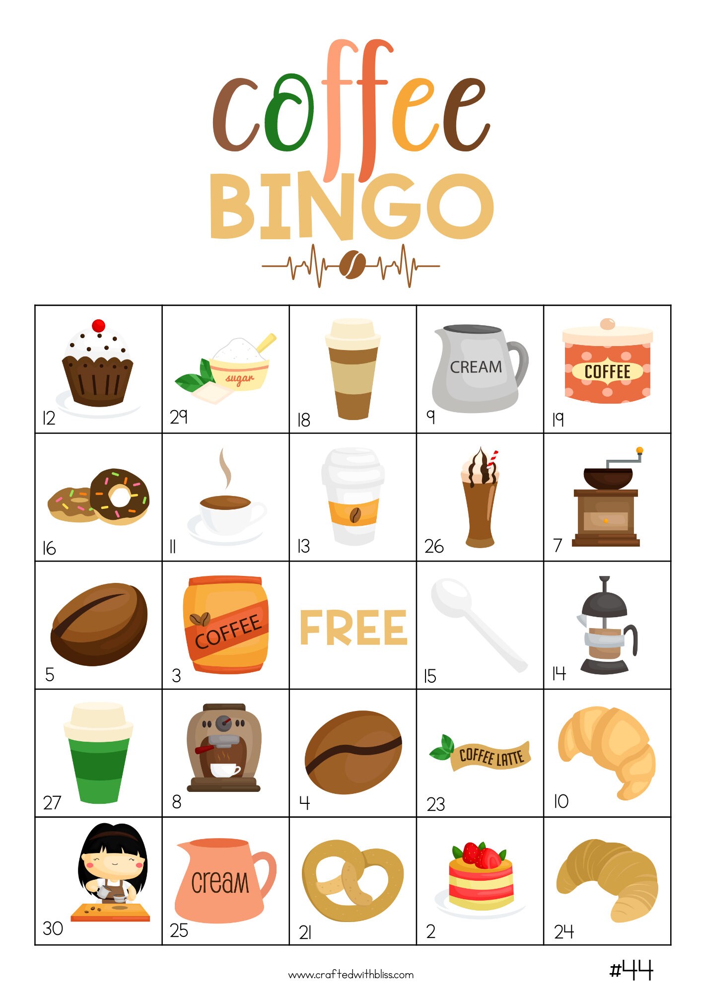 50 Coffee Bingo Cards Classroom Game, Bingo Game, Coffee Party Game ...