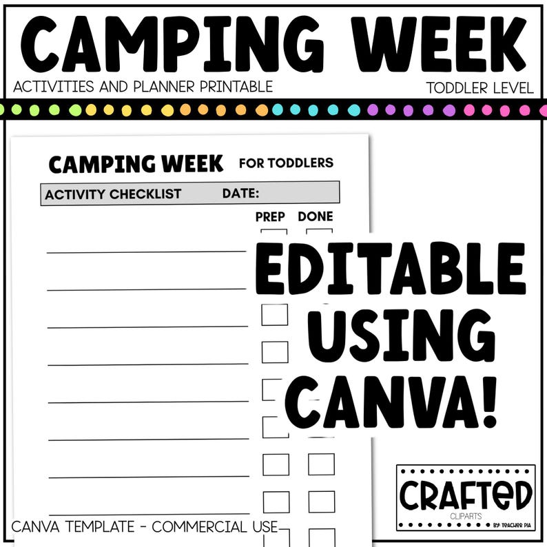 Editable Camping Week Activities and Planner Toddler Canva Template 2 ...