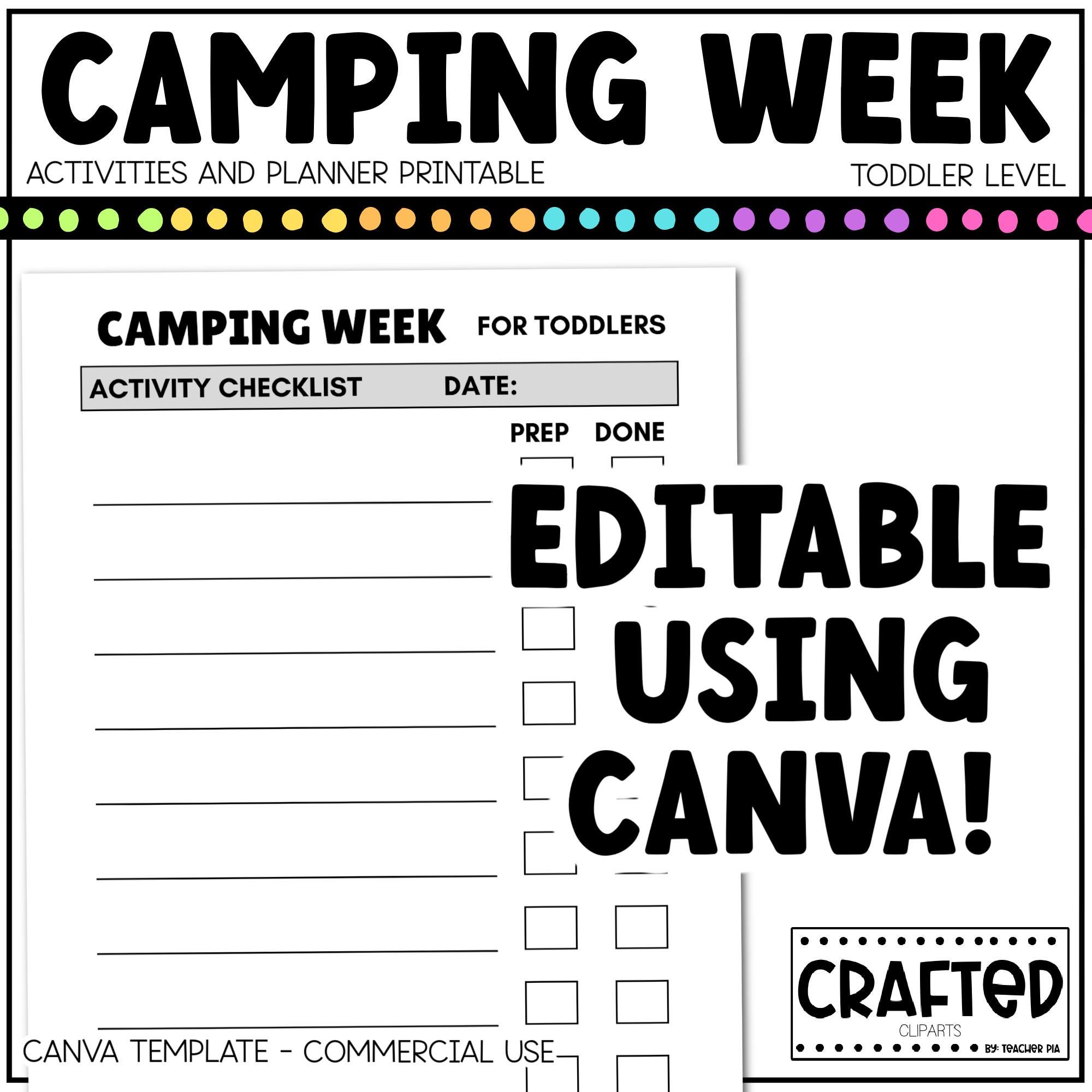 Editable Camping Week Activities and Planner Toddler Canva Template 2 ...