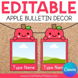Editable Apple Photo Bulletin Decor | Canva Template Back to School - Etsy