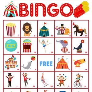Circus Bingo Cards for Kids, Circus Bingo Birthday Party, Circus ...