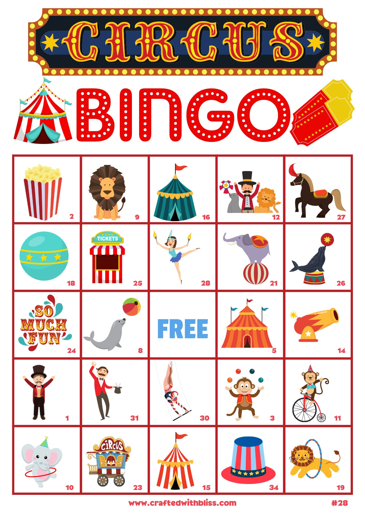 Circus Bingo Cards for Kids Circus Bingo Birthday Party - Etsy