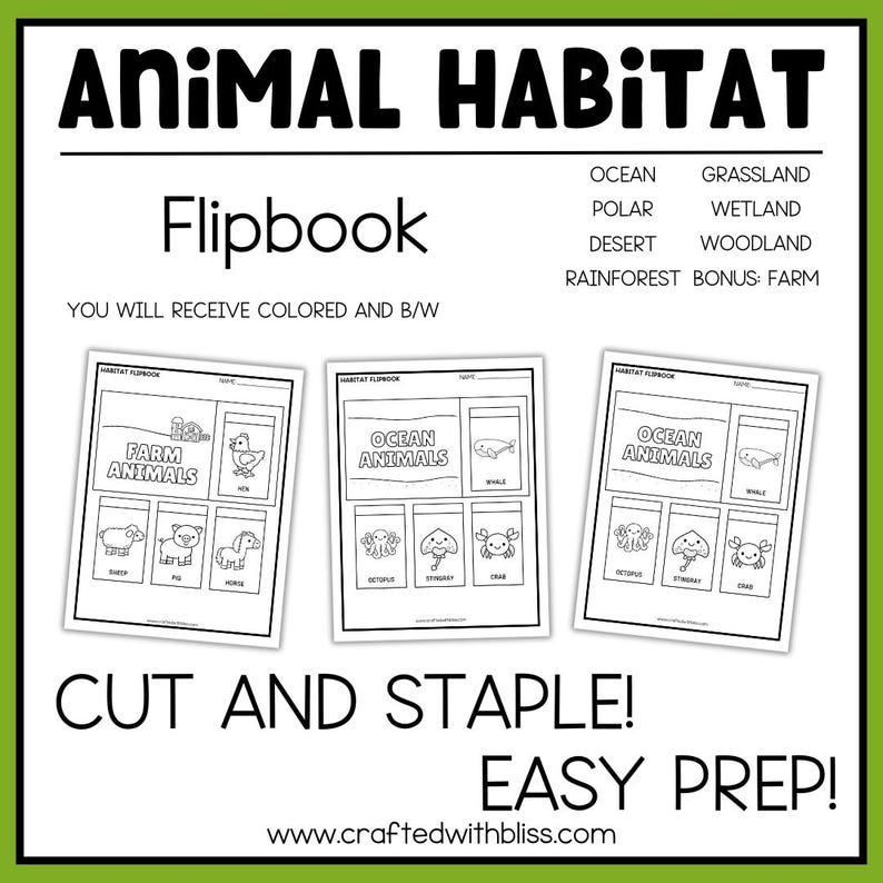 Animal Habitat Flipbook Kindergarten Printable Animal Habitats Flip ...