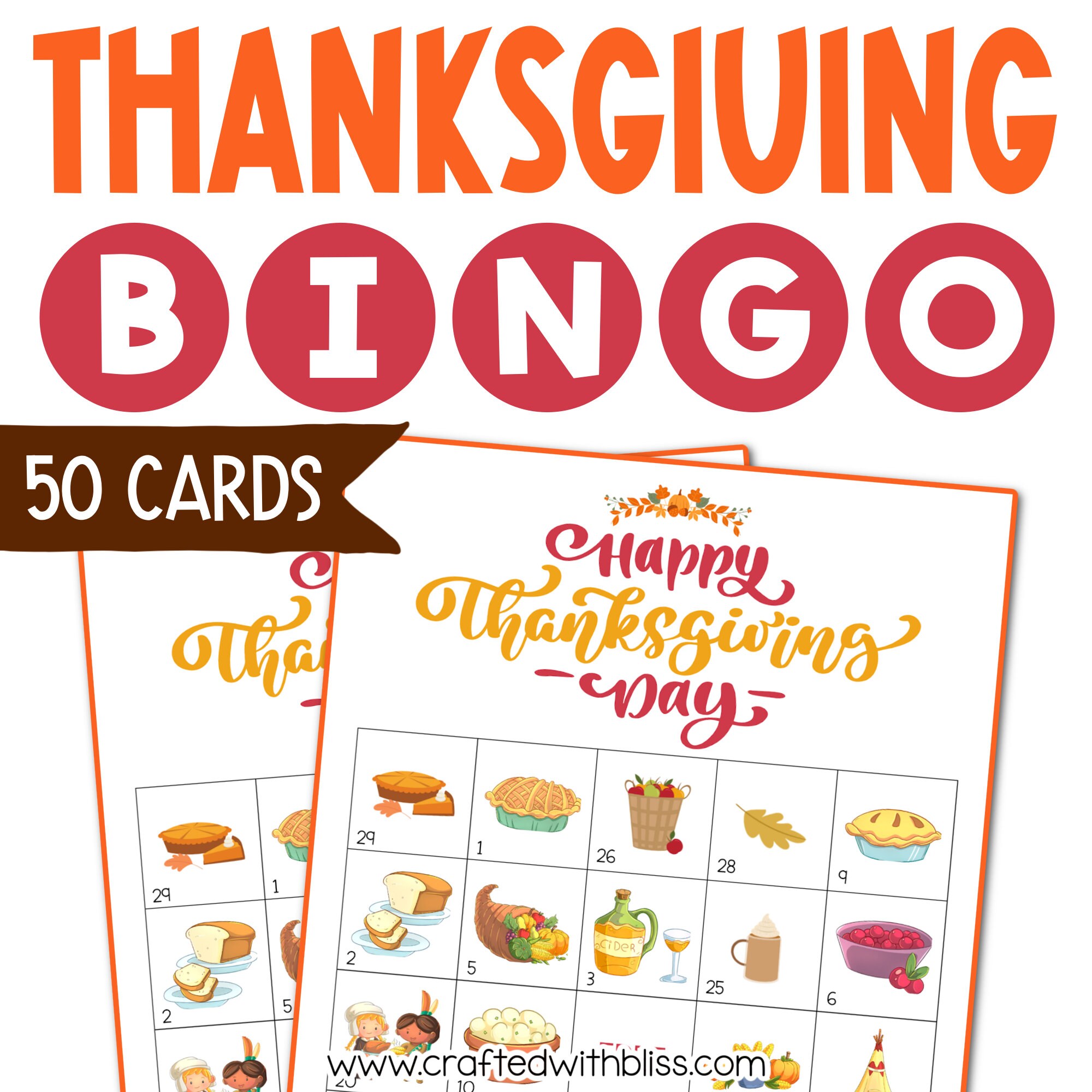 50 Thanksgiving Bingo Cards - Etsy