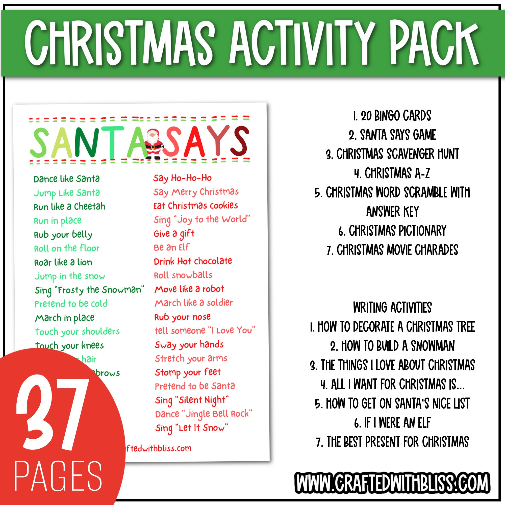 Printable Christmas Games and Fun Activities Pack for Kids Game Bundle ...