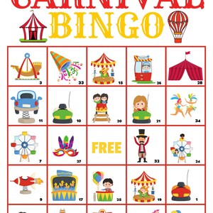 Carnival Bingo for Kids, Carnival Bingo Birthday Party, Carnival ...