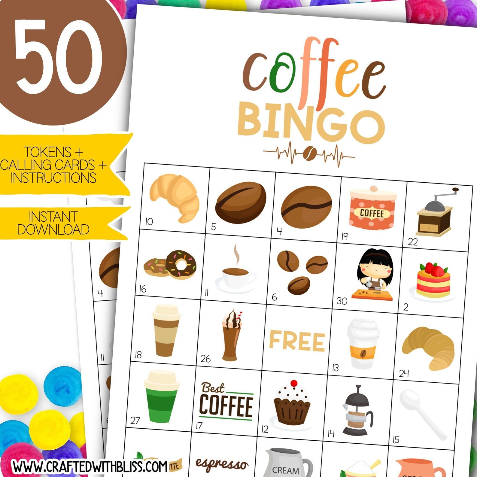 50 Coffee Bingo Cards Classroom Game, Bingo Game, Coffee Party Game ...