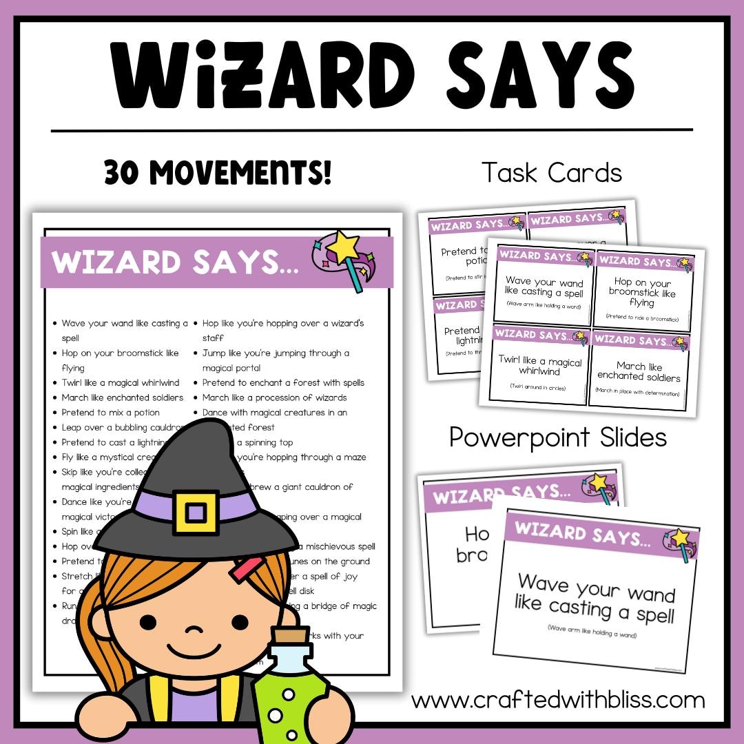 Wizard Says | Fun Magical Movement Cards Ice Breaker Gross Motor Game ...