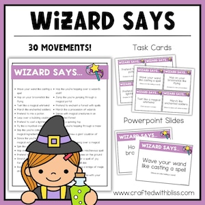 Wizard Says | Fun Magical Movement Cards Ice Breaker Gross Motor Game ...
