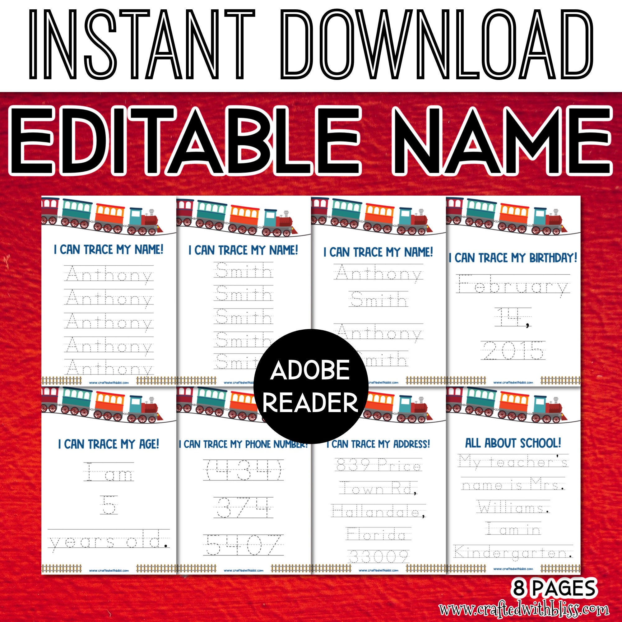 EDITABLE Kids Life Skills Tracing Printable, Custom Name Age Address ...