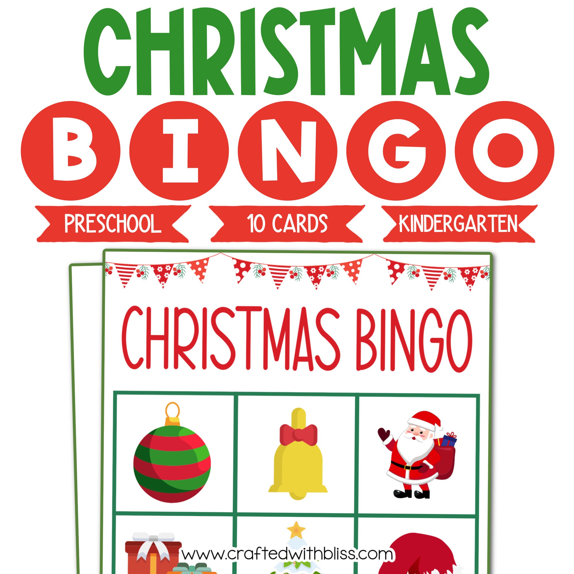 10 Christmas BINGO for Preschool-kindergarten, Christmas Games and ...