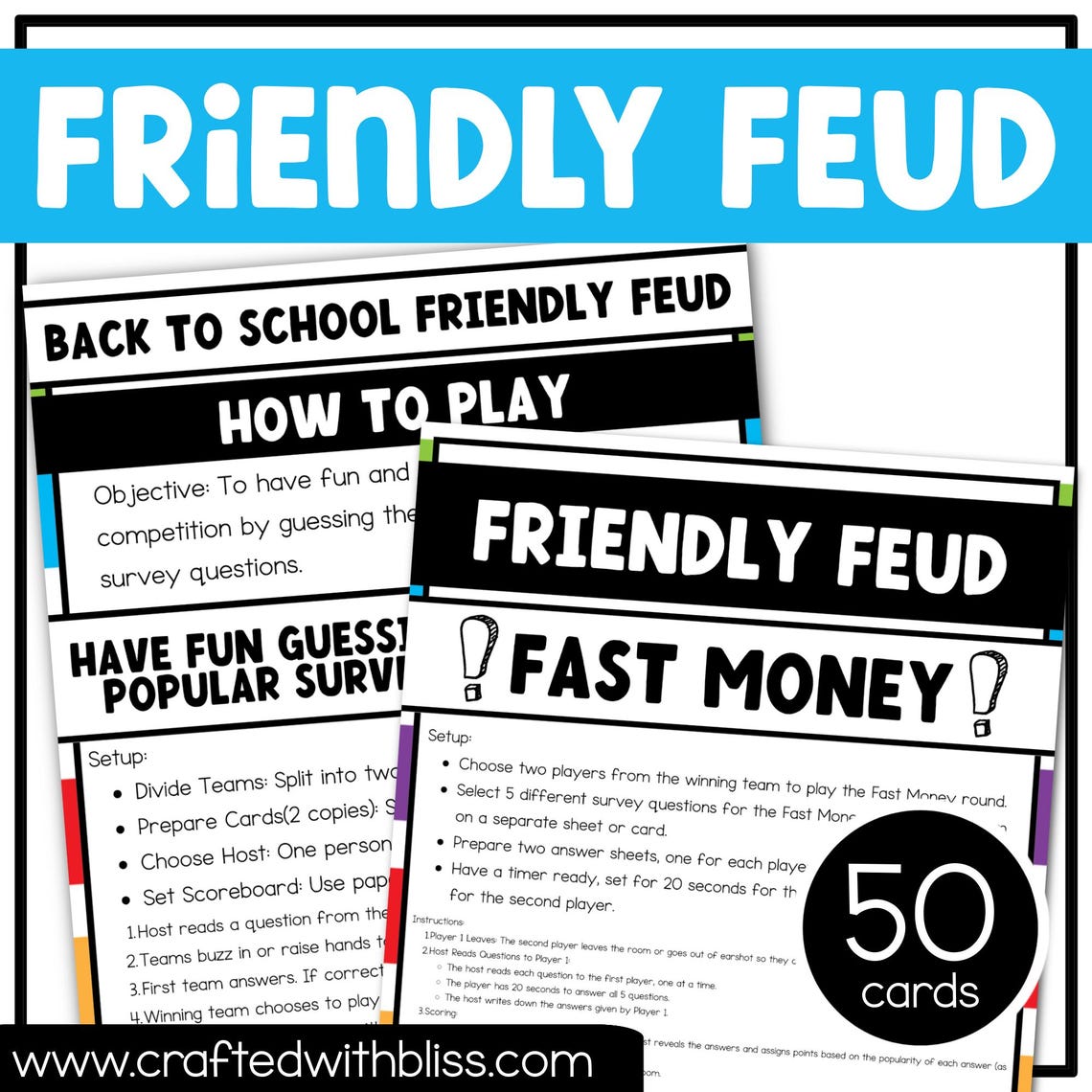 Back to School Party Game Friendly Feud 50 Cards Party Ice Breaker ...