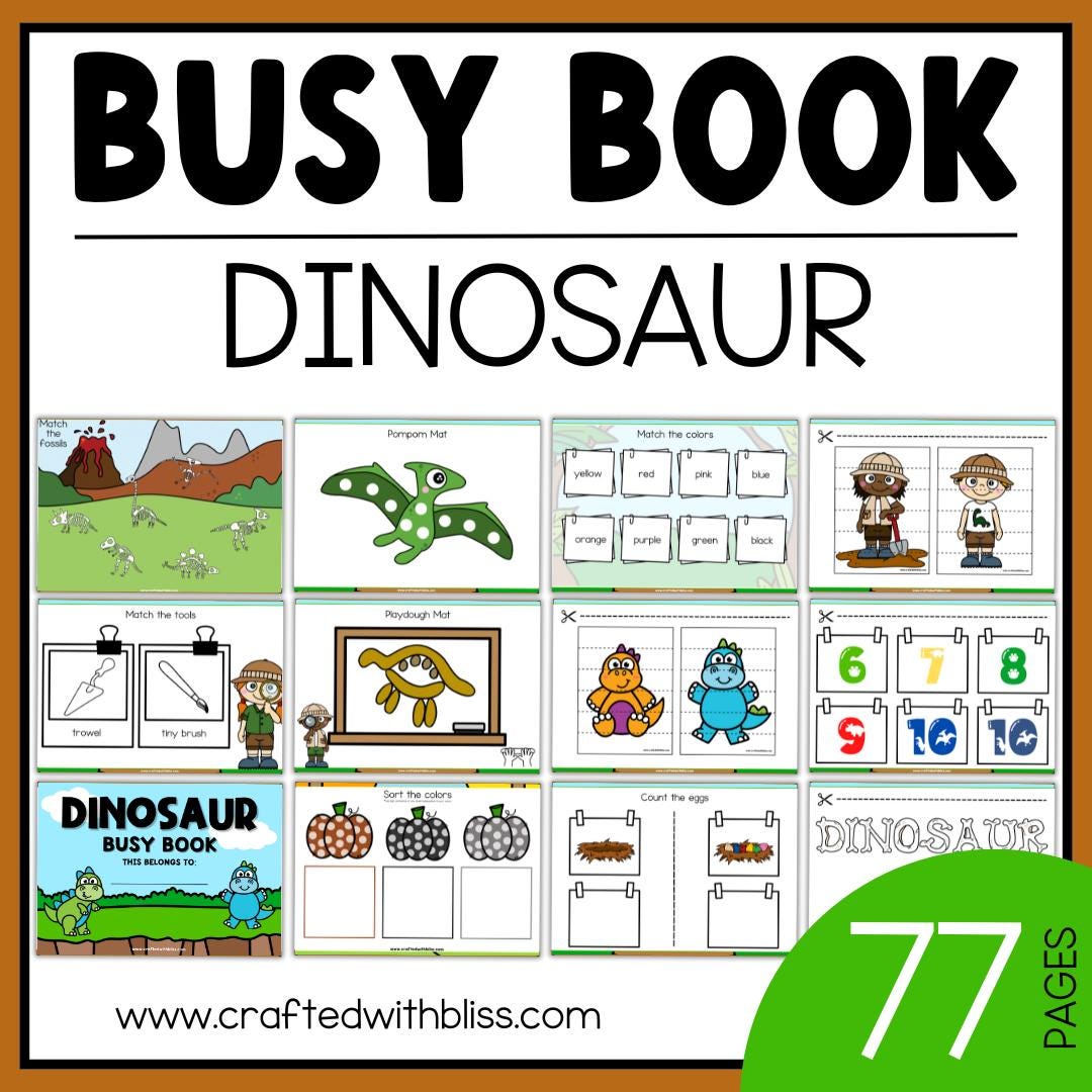 Dinosaur Busy Book Printable | 77 Pages Toddler Learning Activities ...
