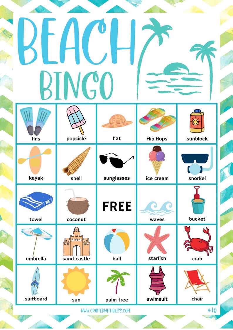 Beach Bingo for Kids, Beach Bingo Birthday Party, Beach Bingo Game ...