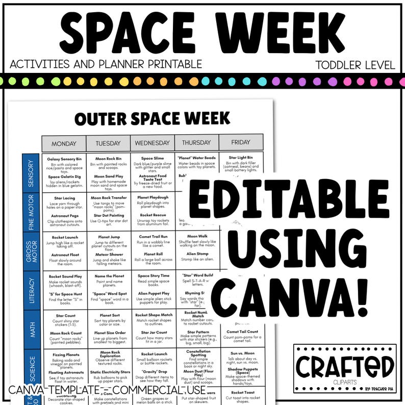 Editable Outer Space Week Activities and Planner Toddler Canva Template ...
