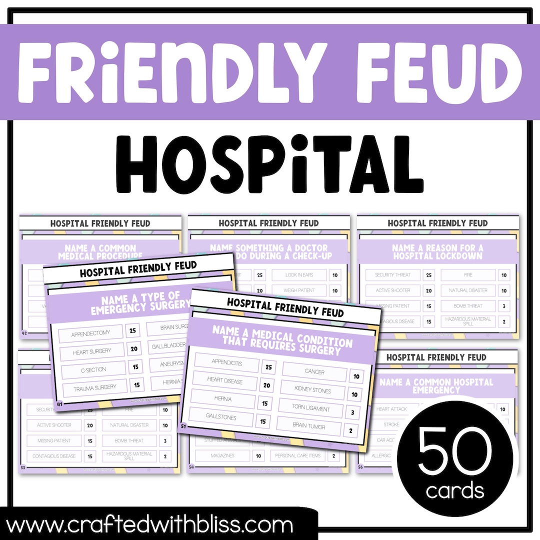 Hospital Party Game Friendly Feud 50 Cards Medical Party Game Night Ice ...