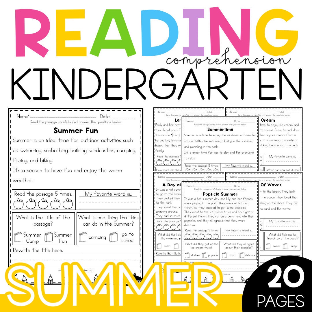 Summer Passages Kindergarten Reading Comprehension Printable Homeschool ...