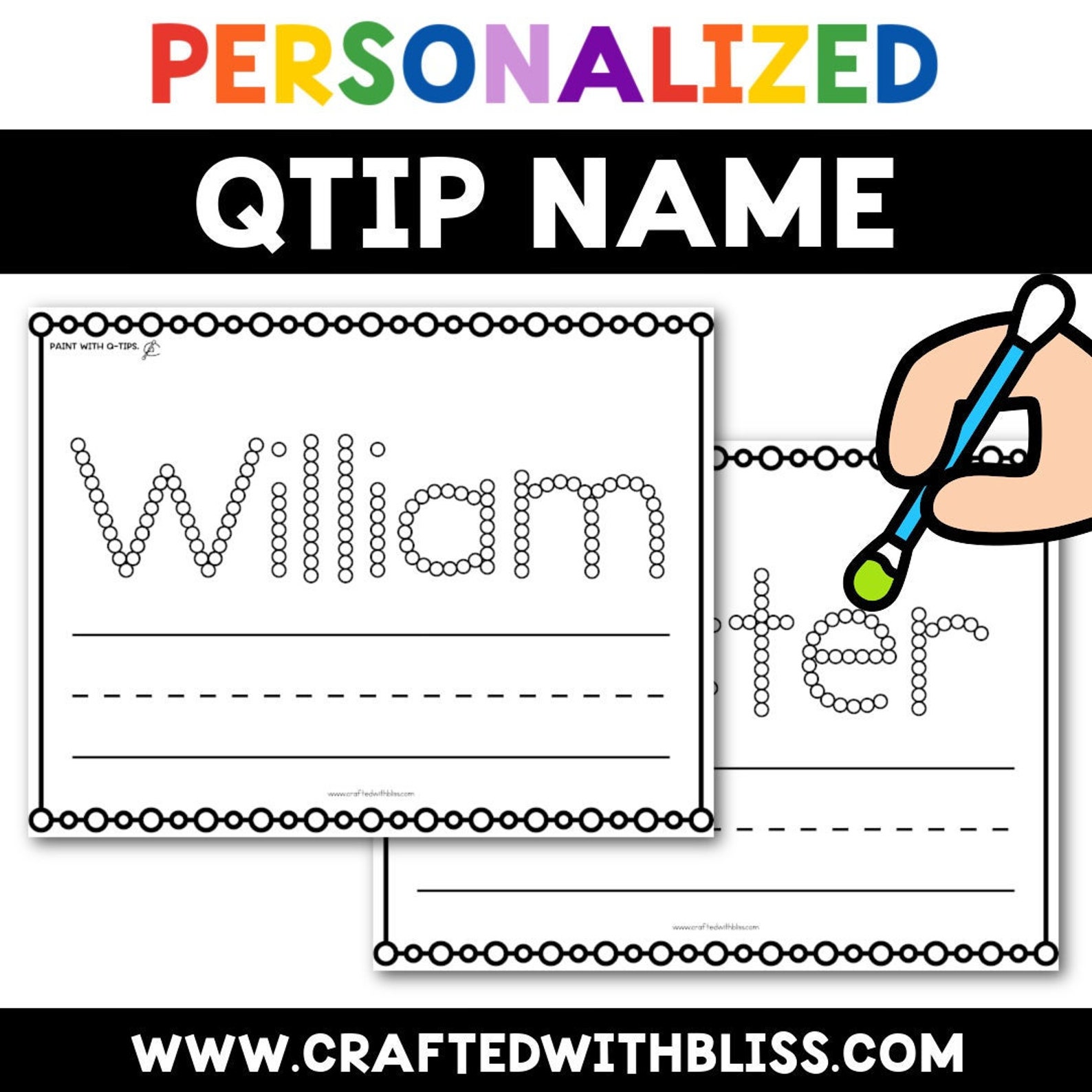 Custom Q-tip Name Practice Worksheets Personalized Q-tip - Etsy