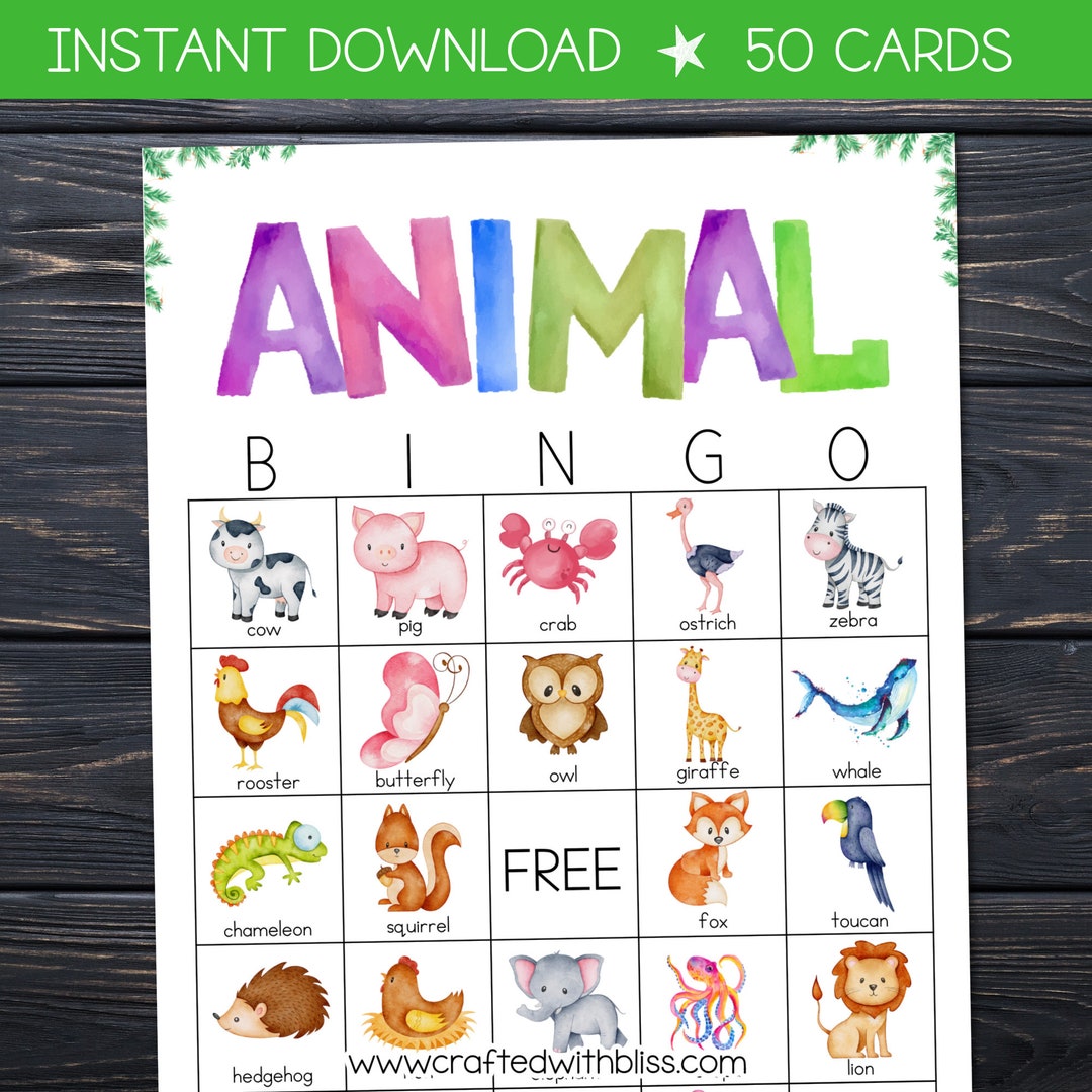 50 Animal Party Bingo Cards Classroom Game, Bingo Game, Animal Party ...