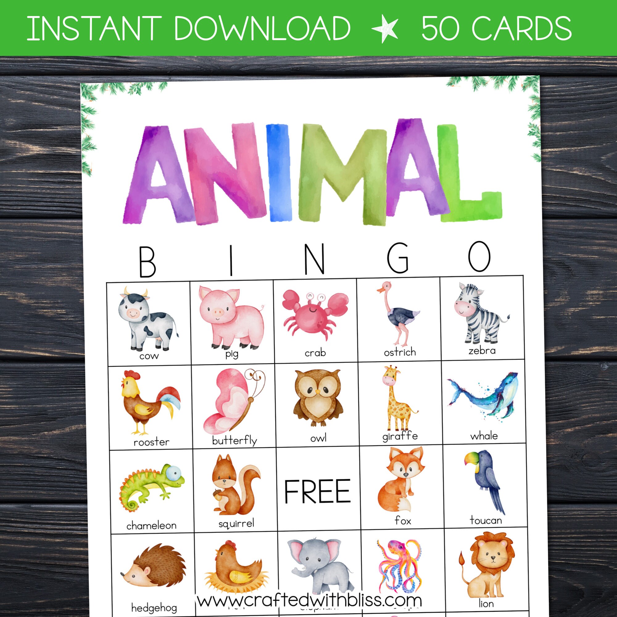 50 Animal Party Bingo Cards Classroom Game, Bingo Game, Animal Party ...