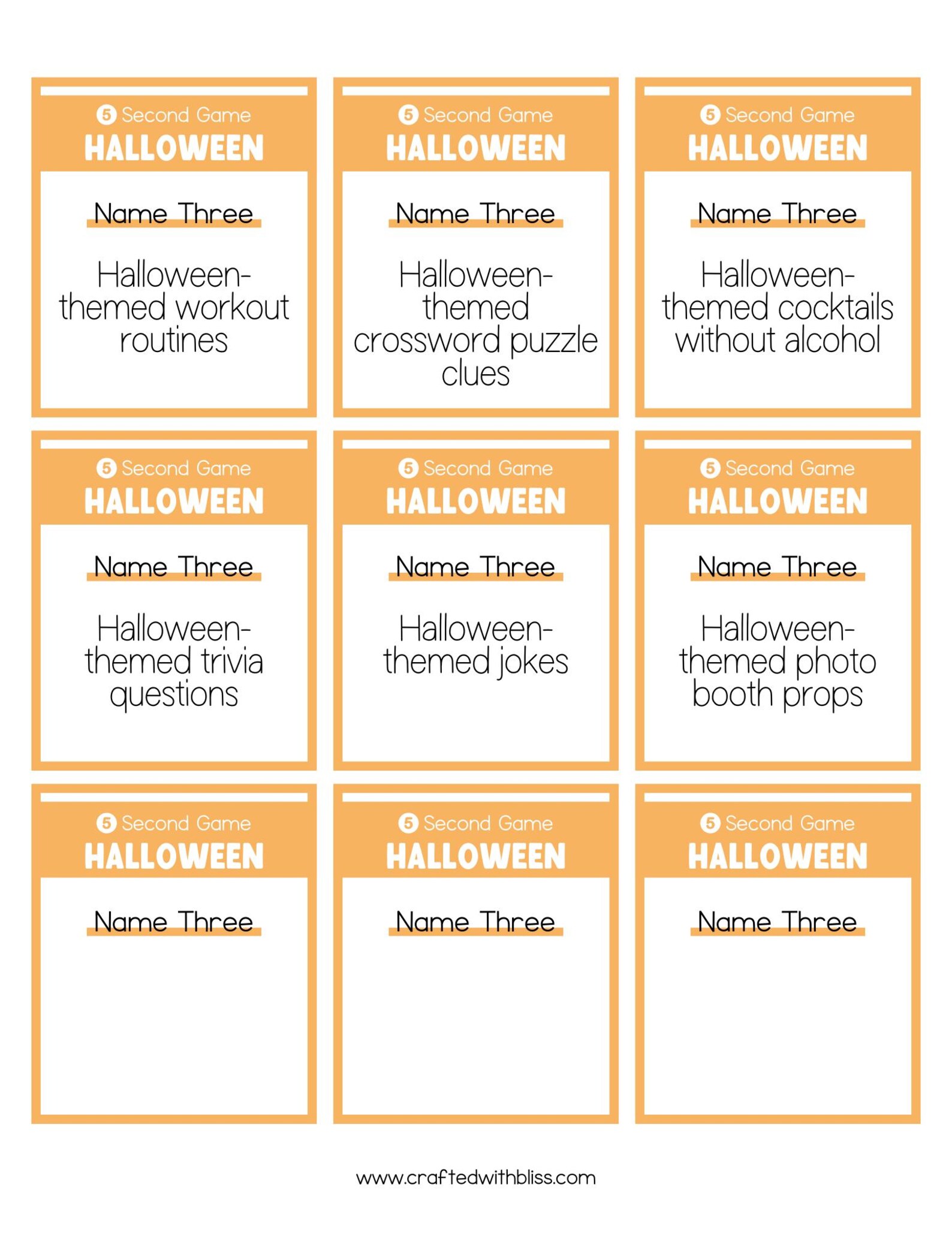 Halloween Party Theme 5 Second Game 50 Cards Fun Friday Ice Breaker ...