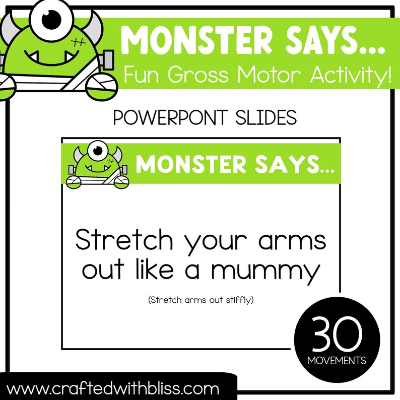 Monster Says | Fun Halloween Movement Cards Ice Breaker Gross Motor ...