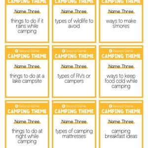 Camping Party Theme 5 Second Game 50 Cards One Happy Camper Fun Friday ...